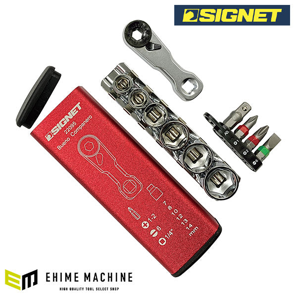 SIGNET 22095 ウルトラショートスクエア ミニラチェセット (レッド) 差込角1/4DR アルミニウムケース シグネット